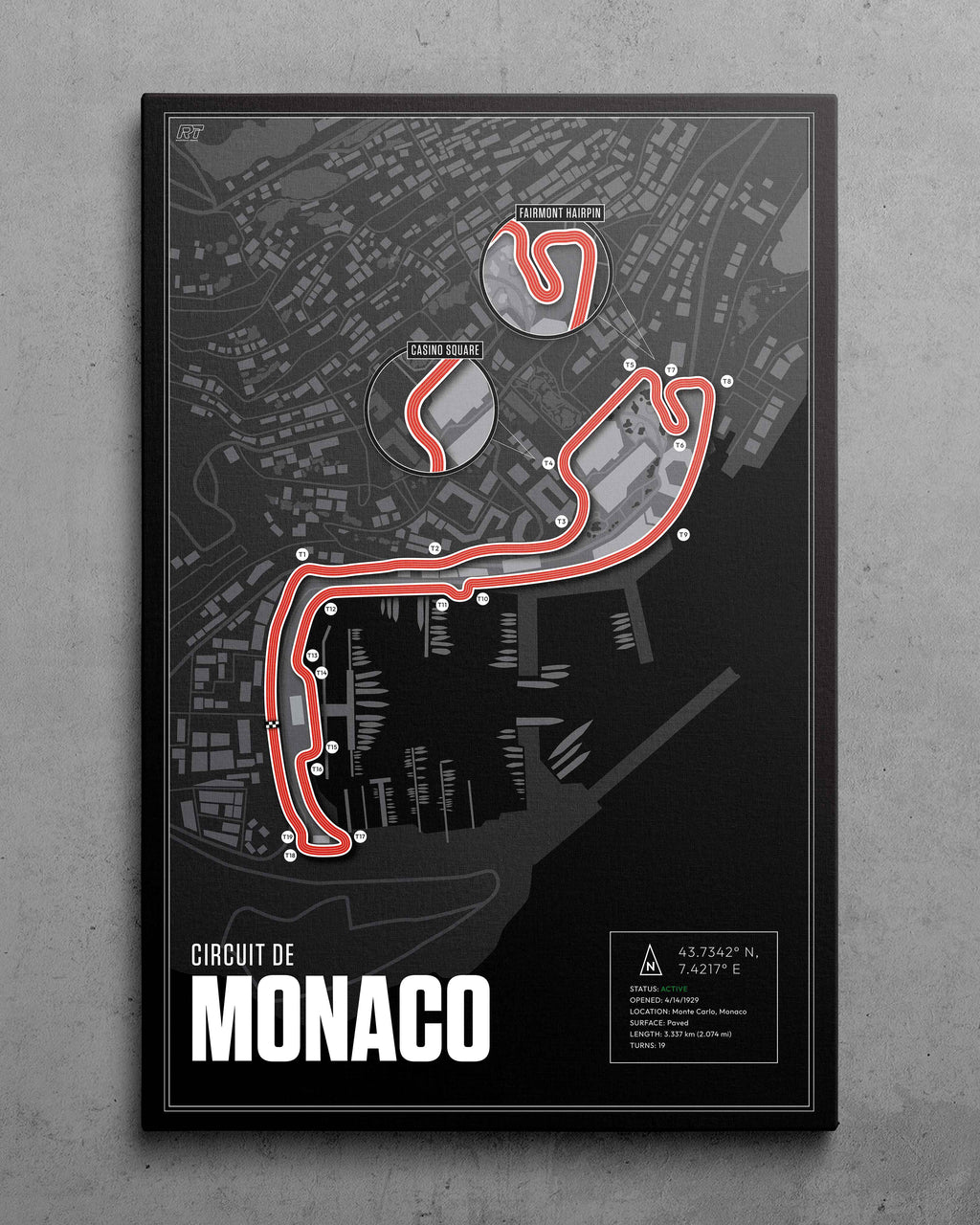 Circuit de Monaco, Monaco (Night) - F1 Racetrack Artwork – Racetrack Prints